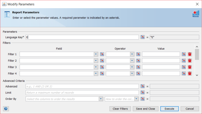 Parameter List – Wands for SAP