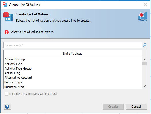 List of Values – Create – Wands for SAP